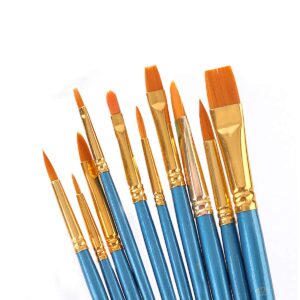 Elisel Paint Brush Set, 10 pcs Nylon Hair Art Paint Brushes for Acrylic Painting for Acrylic Oil Watercolor, Face Nail Art, Miniature Detailing and Rock Painting (Blue)