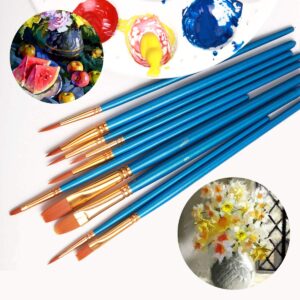 Elisel Paint Brush Set, 10 pcs Nylon Hair Art Paint Brushes for Acrylic Painting for Acrylic Oil Watercolor, Face Nail Art, Miniature Detailing and Rock Painting (Blue)