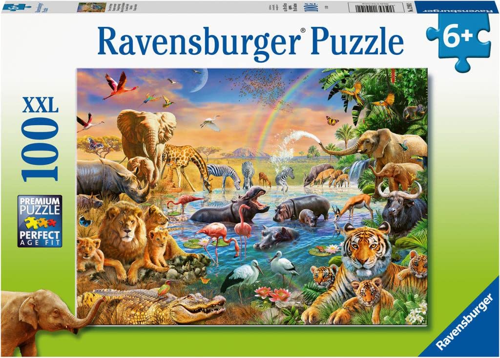 Ravensburger 12910 Savannah Jungle Waterhole 100 Piece Puzzle for Kids - Every Piece is Unique, Pieces Fit Together Perfectly