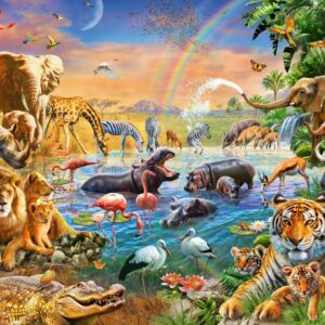 Ravensburger 12910 Savannah Jungle Waterhole 100 Piece Puzzle for Kids - Every Piece is Unique, Pieces Fit Together Perfectly