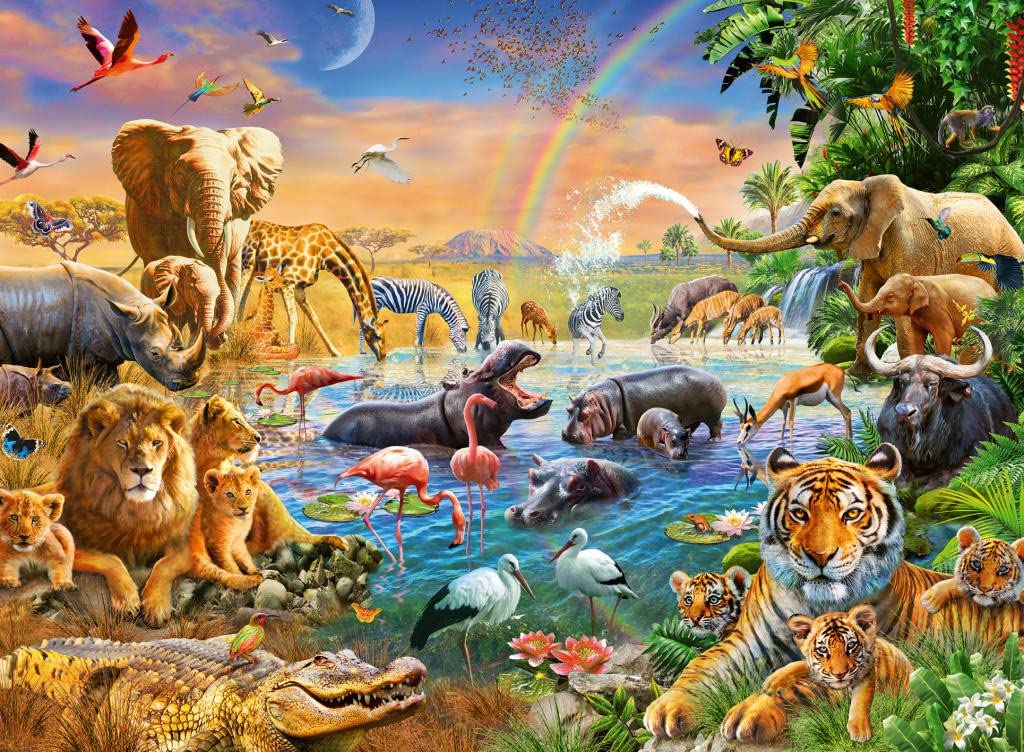 Ravensburger 12910 Savannah Jungle Waterhole 100 Piece Puzzle for Kids - Every Piece is Unique, Pieces Fit Together Perfectly