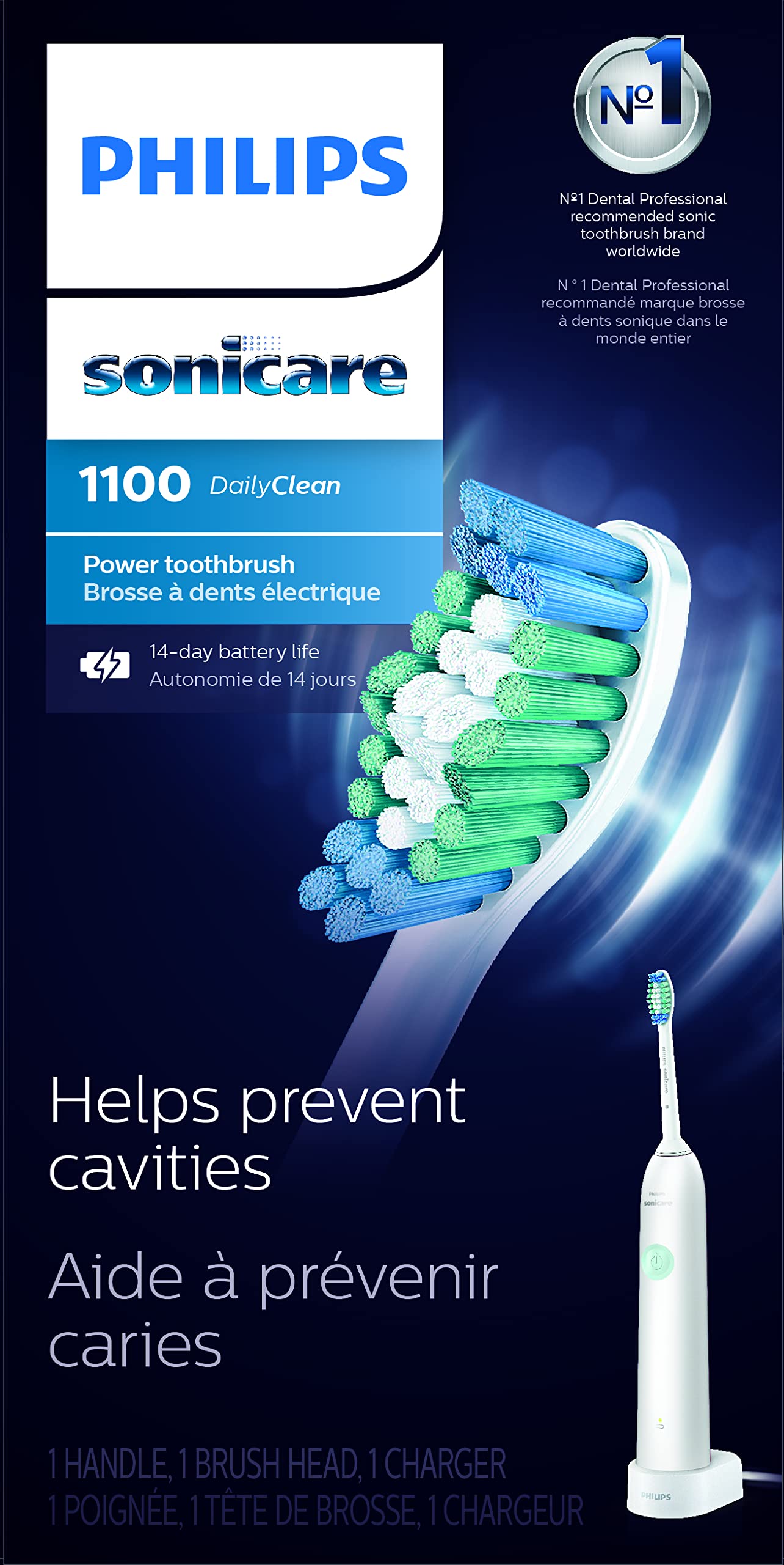 Philips Sonicare DailyClean 1100 Rechargeable Electric Power Toothbrush, White, HX3411/04