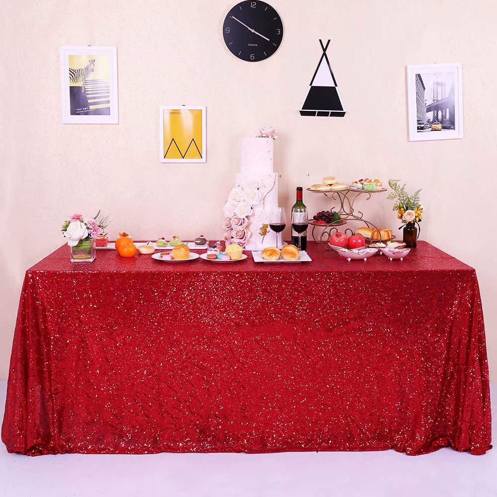 GFCC Glitter Red Sequin Tablecloth - 60x102 Inch Shimmer Party Wedding Banquet Christmas Table Cloth Linen Rectangle Cake Table Cover