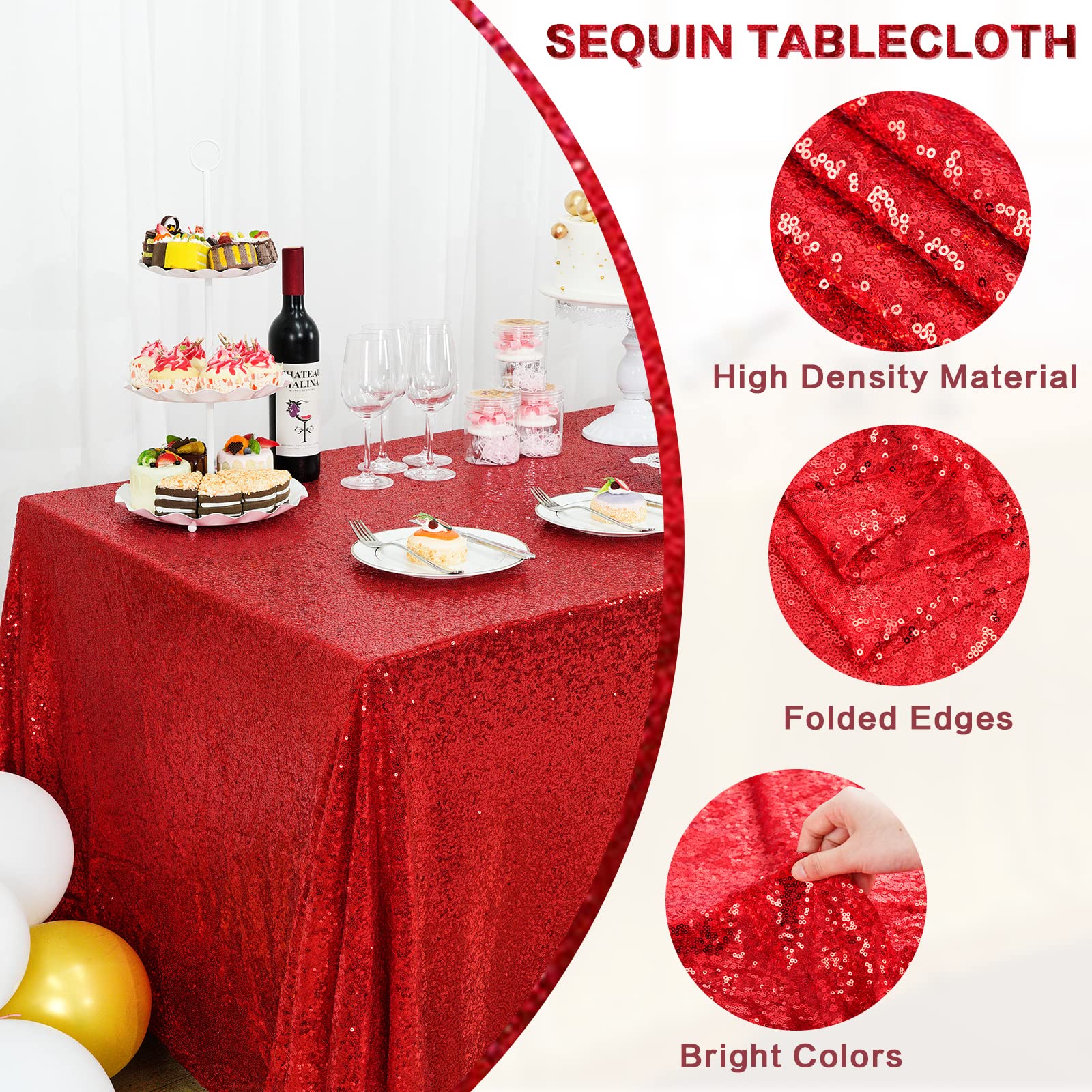 GFCC Glitter Red Sequin Tablecloth - 60x102 Inch Shimmer Party Wedding Banquet Christmas Table Cloth Linen Rectangle Cake Table Cover