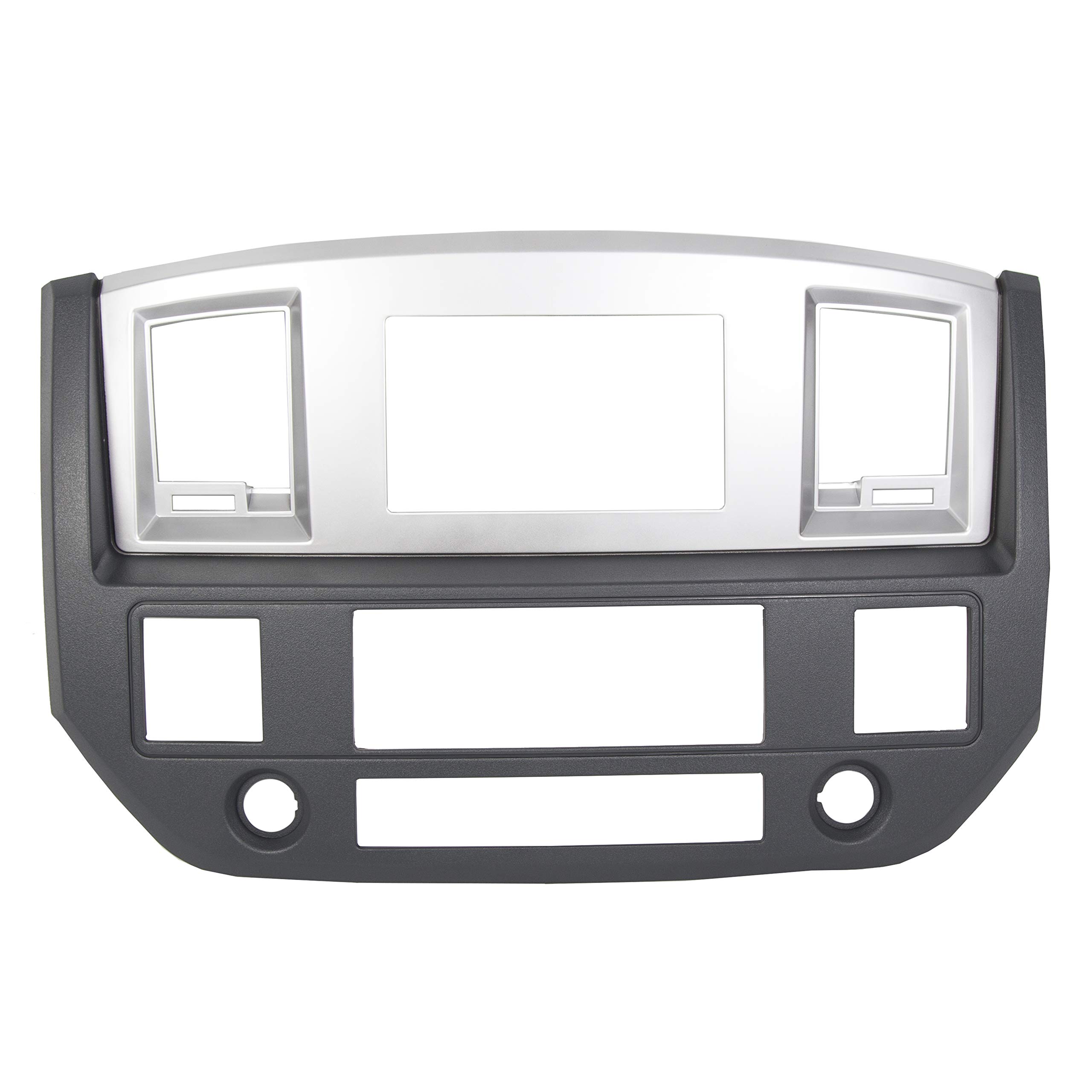 ECOTRIC Stereo Radio Double Din Dash Install Bezel Kit Compatible with 2006-2009 Dodge Ram Truck Silver Slate Gray Replace for Part Number GNT56215007