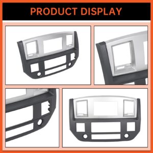 ECOTRIC Stereo Radio Double Din Dash Install Bezel Kit Compatible with 2006-2009 Dodge Ram Truck Silver Slate Gray Replace for Part Number GNT56215007