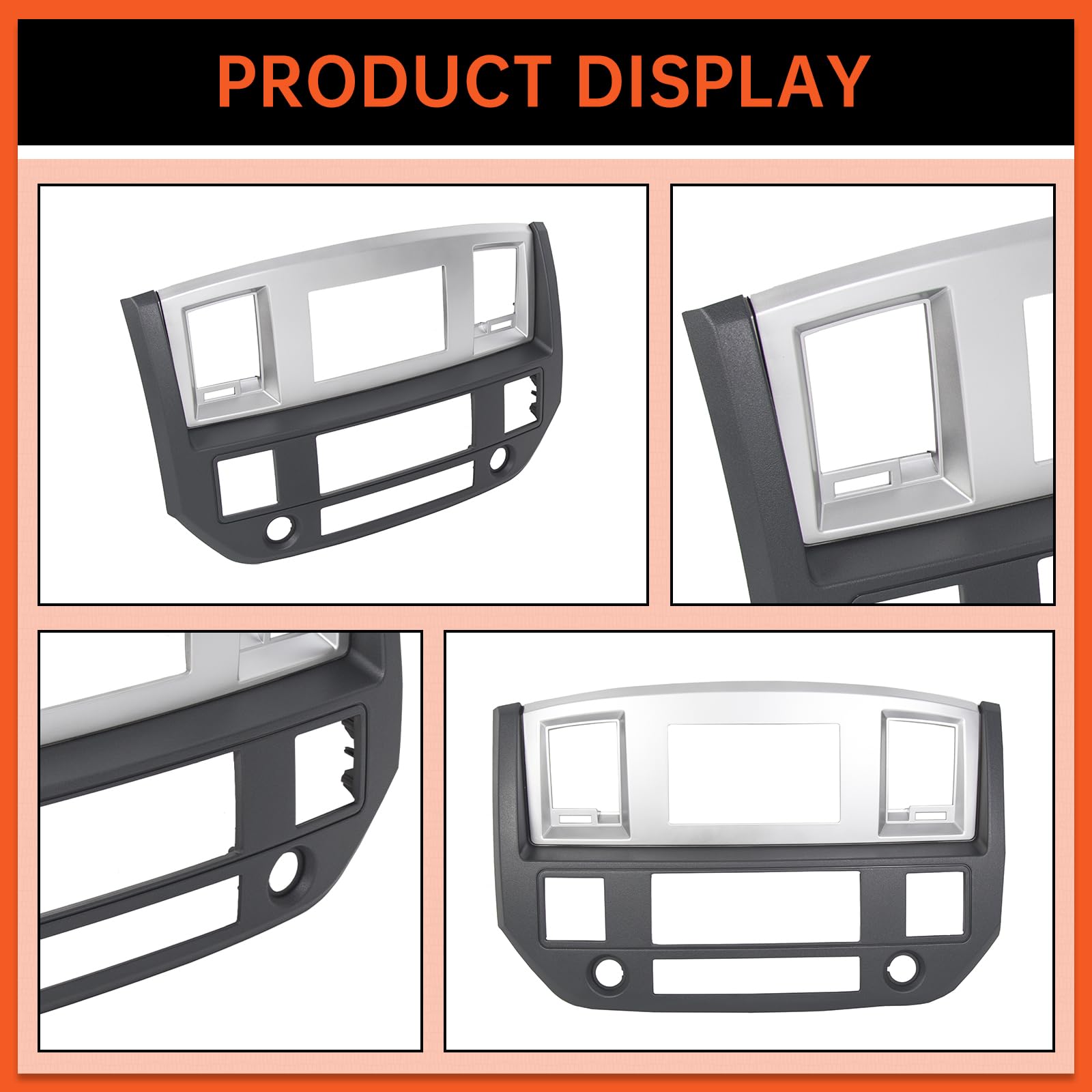 ECOTRIC Stereo Radio Double Din Dash Install Bezel Kit Compatible with 2006-2009 Dodge Ram Truck Silver Slate Gray Replace for Part Number GNT56215007