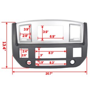 ECOTRIC Stereo Radio Double Din Dash Install Bezel Kit Compatible with 2006-2009 Dodge Ram Truck Silver Slate Gray Replace for Part Number GNT56215007