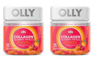 olly collagen gummy rings! 30 gummies peach peach bellini flavor! formulated with bioactive collagen peptides! reduce fine lines and boost skin resilience! choose your pack! (2 pack)