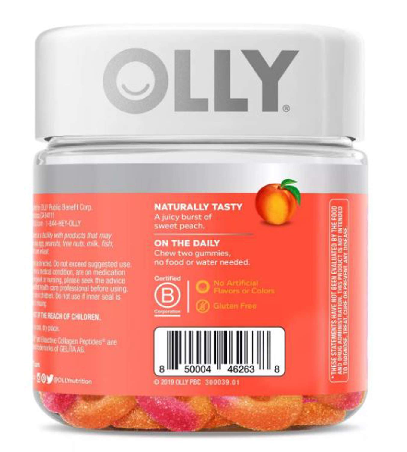 OLLY Collagen Gummy Rings! 30 Gummies Peach Peach Bellini Flavor! Formulated with Bioactive Collagen Peptides! Reduce Fine Lines and Boost Skin Resilience! Choose Your Pack! (2 Pack)