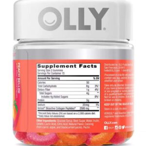 OLLY Collagen Gummy Rings! 30 Gummies Peach Peach Bellini Flavor! Formulated with Bioactive Collagen Peptides! Reduce Fine Lines and Boost Skin Resilience! Choose Your Pack! (2 Pack)