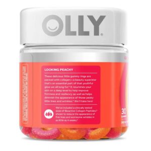 OLLY Collagen Gummy Rings! 30 Gummies Peach Peach Bellini Flavor! Formulated with Bioactive Collagen Peptides! Reduce Fine Lines and Boost Skin Resilience! Choose Your Pack! (2 Pack)