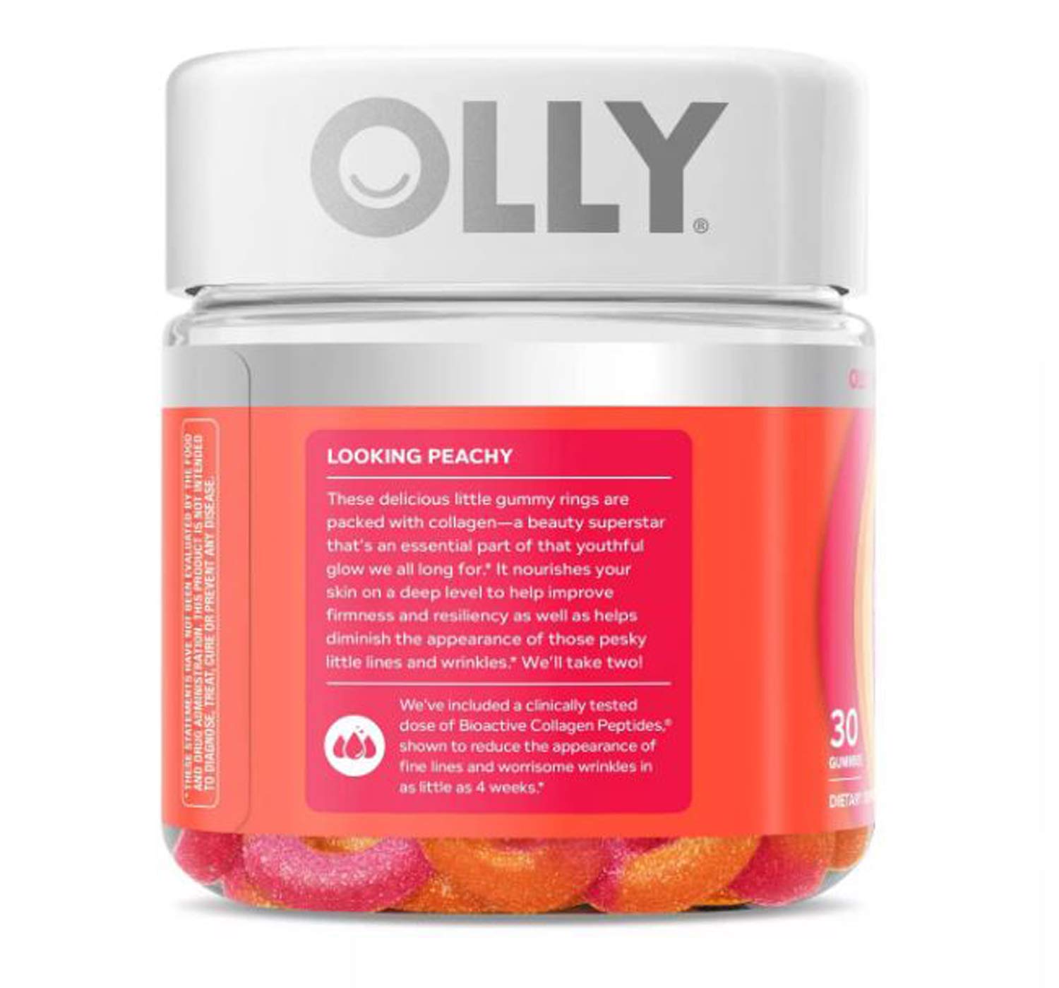 OLLY Collagen Gummy Rings! 30 Gummies Peach Peach Bellini Flavor! Formulated with Bioactive Collagen Peptides! Reduce Fine Lines and Boost Skin Resilience! Choose Your Pack! (2 Pack)