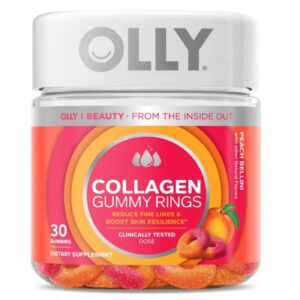 OLLY Collagen Gummy Rings! 30 Gummies Peach Peach Bellini Flavor! Formulated with Bioactive Collagen Peptides! Reduce Fine Lines and Boost Skin Resilience! Choose Your Pack! (2 Pack)