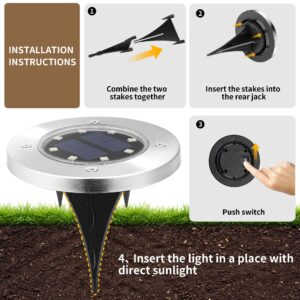 SOLPEX Solar Ground Lights, 8 LED Solar Powered Disk Lights Outdoor Waterproof Garden Landscape Lighting for Yard Deck Lawn Patio Pathway Walkway (8 Pack, Warm White)