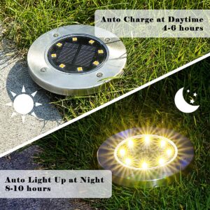 SOLPEX Solar Ground Lights, 8 LED Solar Powered Disk Lights Outdoor Waterproof Garden Landscape Lighting for Yard Deck Lawn Patio Pathway Walkway (8 Pack, Warm White)