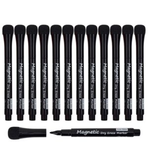 livdeal magnetic dry erase markers - fine tip, black color, 12 pack, low odor whiteboard markers for kids & school, work on white board & calendar, refrigerator