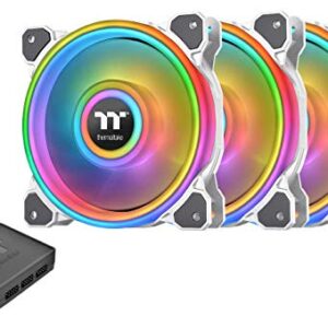 Thermaltake Riing Quad 120mm 16.8 Million RGB Color (Alexa, Razer Chroma) Software Enabled 4 Light Rings 54 Addressable LED 9 Blades Hydraulic Bearing White Case/Radiator Fan, 3 Pack, CL-F100-PL12SW-B