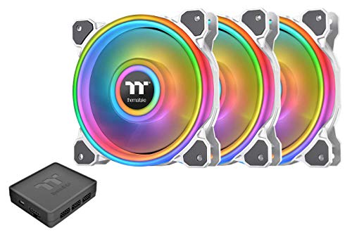 Thermaltake Riing Quad 120mm 16.8 Million RGB Color (Alexa, Razer Chroma) Software Enabled 4 Light Rings 54 Addressable LED 9 Blades Hydraulic Bearing White Case/Radiator Fan, 3 Pack, CL-F100-PL12SW-B