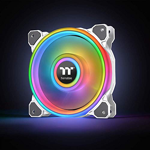 Thermaltake Riing Quad 120mm 16.8 Million RGB Color (Alexa, Razer Chroma) Software Enabled 4 Light Rings 54 Addressable LED 9 Blades Hydraulic Bearing White Case/Radiator Fan, 3 Pack, CL-F100-PL12SW-B