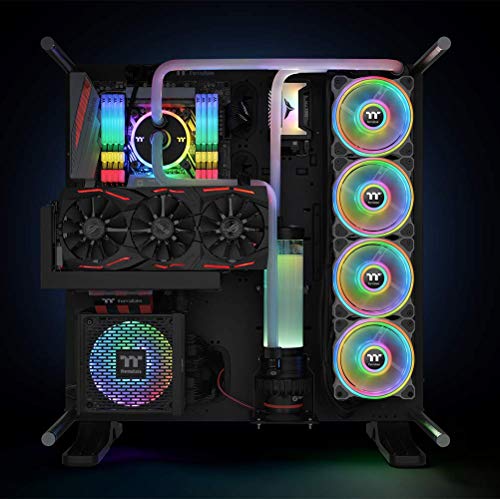 Thermaltake Riing Quad 120mm 16.8 Million RGB Color (Alexa, Razer Chroma) Software Enabled 4 Light Rings 54 Addressable LED 9 Blades Hydraulic Bearing White Case/Radiator Fan, 3 Pack, CL-F100-PL12SW-B