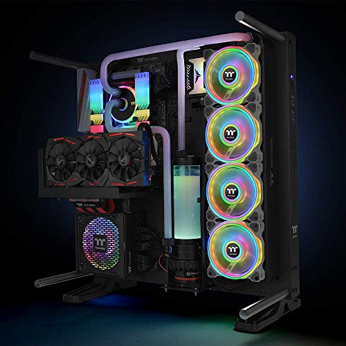 Thermaltake Riing Quad 120mm 16.8 Million RGB Color (Alexa, Razer Chroma) Software Enabled 4 Light Rings 54 Addressable LED 9 Blades Hydraulic Bearing White Case/Radiator Fan, 3 Pack, CL-F100-PL12SW-B