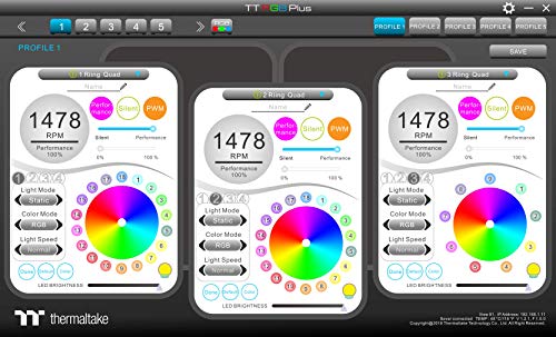 Thermaltake Riing Quad 120mm 16.8 Million RGB Color (Alexa, Razer Chroma) Software Enabled 4 Light Rings 54 Addressable LED 9 Blades Hydraulic Bearing White Case/Radiator Fan, 3 Pack, CL-F100-PL12SW-B