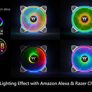 Thermaltake Riing Quad 120mm 16.8 Million RGB Color (Alexa, Razer Chroma) Software Enabled 4 Light Rings 54 Addressable LED 9 Blades Hydraulic Bearing White Case/Radiator Fan, 3 Pack, CL-F100-PL12SW-B