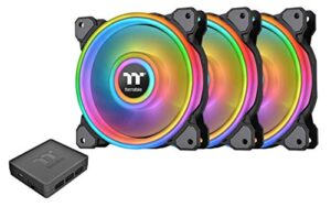 thermaltake riing quad 120mm 16.8 million rgb color (alexa, razer chroma) software enabled 4 light rings 54 addressable led 9 blades hydraulic bearing case/radiator fan cl-f088-pl12sw-b, black