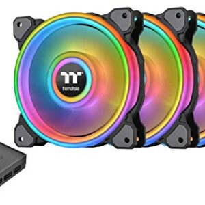 Thermaltake Riing Quad 120mm 16.8 Million RGB Color (Alexa, Razer Chroma) Software Enabled 4 Light Rings 54 Addressable LED 9 Blades Hydraulic Bearing Case/Radiator Fan CL-F088-PL12SW-B, Black