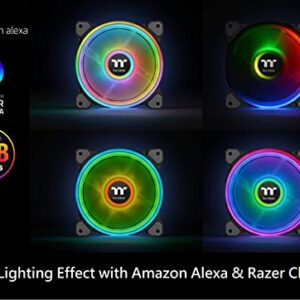 Thermaltake Riing Quad 120mm 16.8 Million RGB Color (Alexa, Razer Chroma) Software Enabled 4 Light Rings 54 Addressable LED 9 Blades Hydraulic Bearing Case/Radiator Fan CL-F088-PL12SW-B, Black