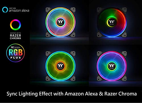 Thermaltake Riing Quad 120mm 16.8 Million RGB Color (Alexa, Razer Chroma) Software Enabled 4 Light Rings 54 Addressable LED 9 Blades Hydraulic Bearing Case/Radiator Fan CL-F088-PL12SW-B, Black