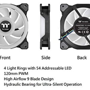 Thermaltake Riing Quad 120mm 16.8 Million RGB Color (Alexa, Razer Chroma) Software Enabled 4 Light Rings 54 Addressable LED 9 Blades Hydraulic Bearing Case/Radiator Fan CL-F088-PL12SW-B, Black