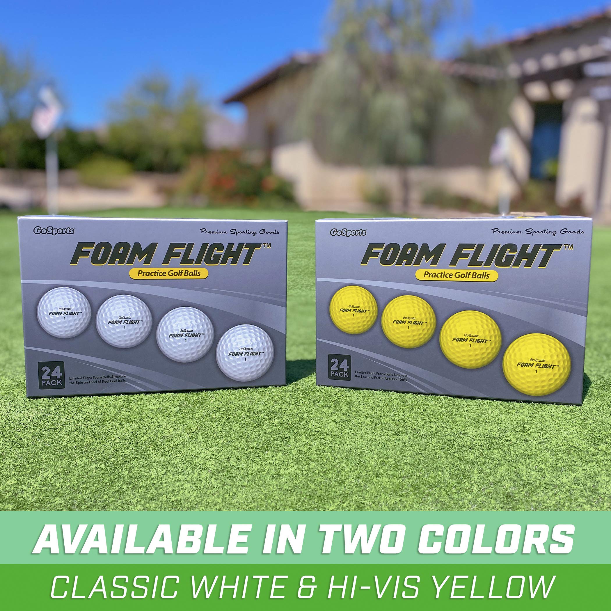 GoSports Foam Flight Practice Golf Balls - Pack of 24 Limited Flight Training Balls -Choose Between Classic White or Hi-Vis Yellow