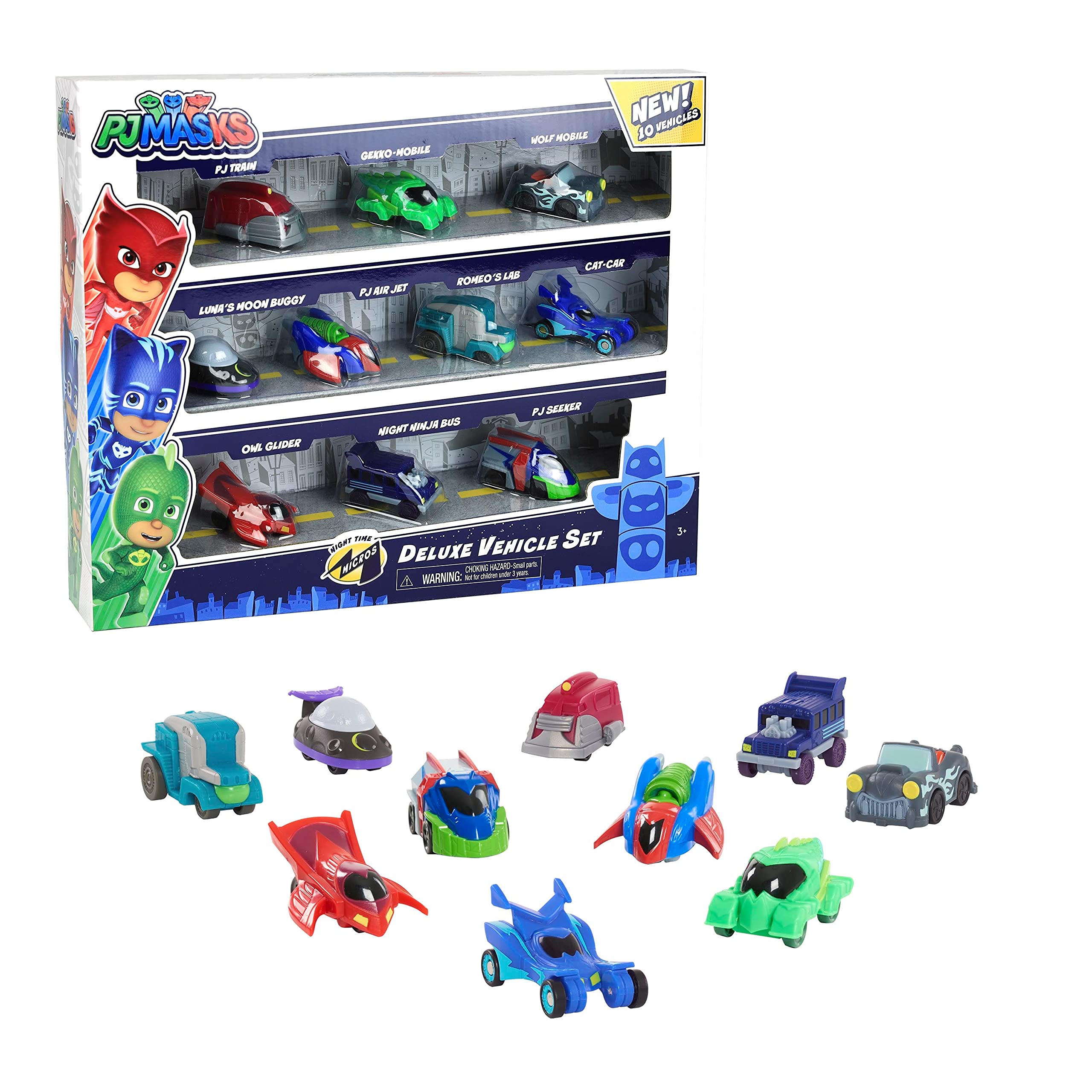 PJ Masks Night Time Micros Deluxe Vehicle Set, Kids Toys for Ages 3 Up by Just Play