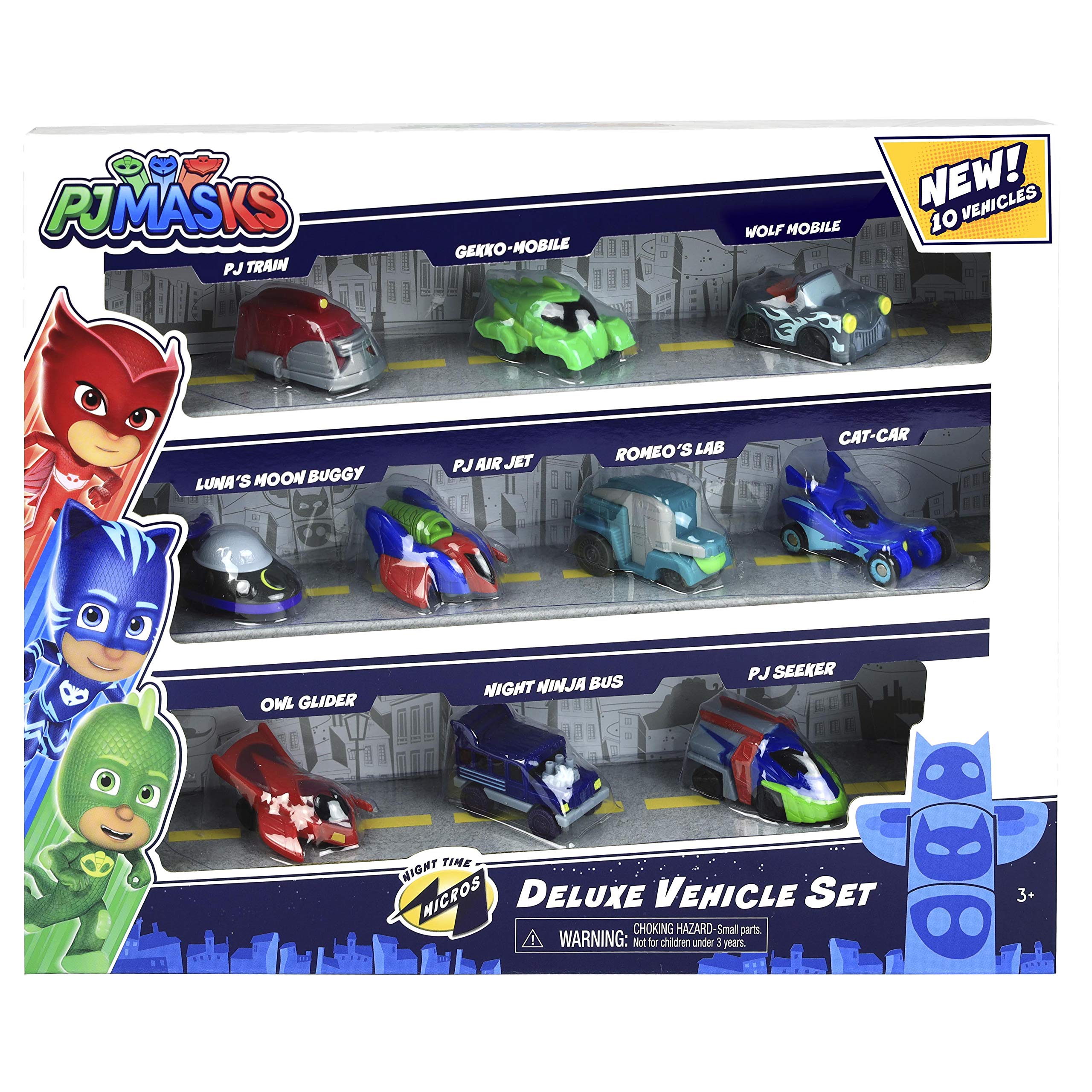 PJ Masks Night Time Micros Deluxe Vehicle Set, Kids Toys for Ages 3 Up by Just Play