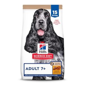 hill's science diet adult 7+, senior adult 7+ premium nutrition, dry dog food, no corn, wheat, soy chicken & brown rice, 15 lb bag