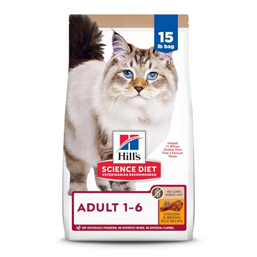 Hill's Science Diet Adult 1-6, Adult 1-6 Premium Nutrition, Dry Cat Food, No Corn, Wheat, Soy Chicken & Brown Rice Recipe, 15 lb Bag