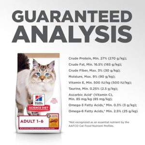 Hill's Science Diet Adult 1-6, Adult 1-6 Premium Nutrition, Dry Cat Food, No Corn, Wheat, Soy Chicken & Brown Rice Recipe, 15 lb Bag