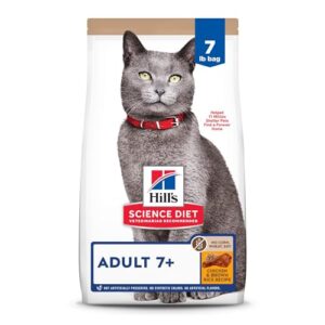 hill's science diet adult 7+, senior adult 7+ premium nutrition, dry cat food, no corn, wheat, soy chicken & brown rice, 7 lb bag