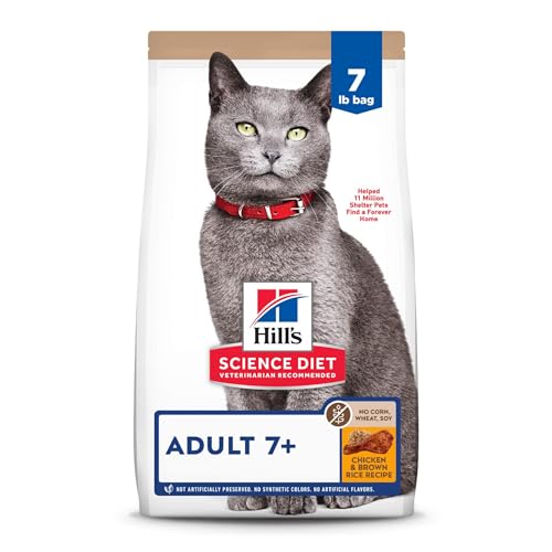 Hill's Science Diet Adult 7+, Senior Adult 7+ Premium Nutrition, Dry Cat Food, No Corn, Wheat, Soy Chicken & Brown Rice, 7 lb Bag