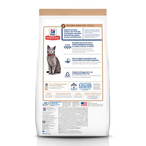 Hill's Science Diet Adult 7+, Senior Adult 7+ Premium Nutrition, Dry Cat Food, No Corn, Wheat, Soy Chicken & Brown Rice, 7 lb Bag