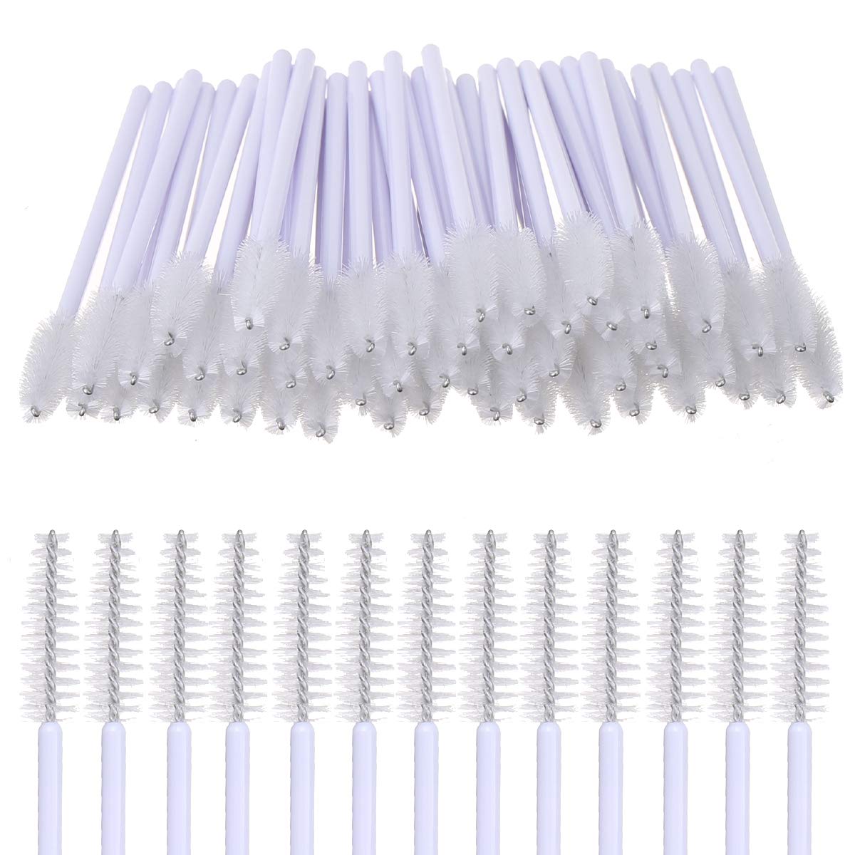 Elisel 100 PCS Disposable Eyelash Brushes Mascara Brushes Eye Lash Eyebrow Applicator Cosmetic Makeup Brush Tool Kits (White)