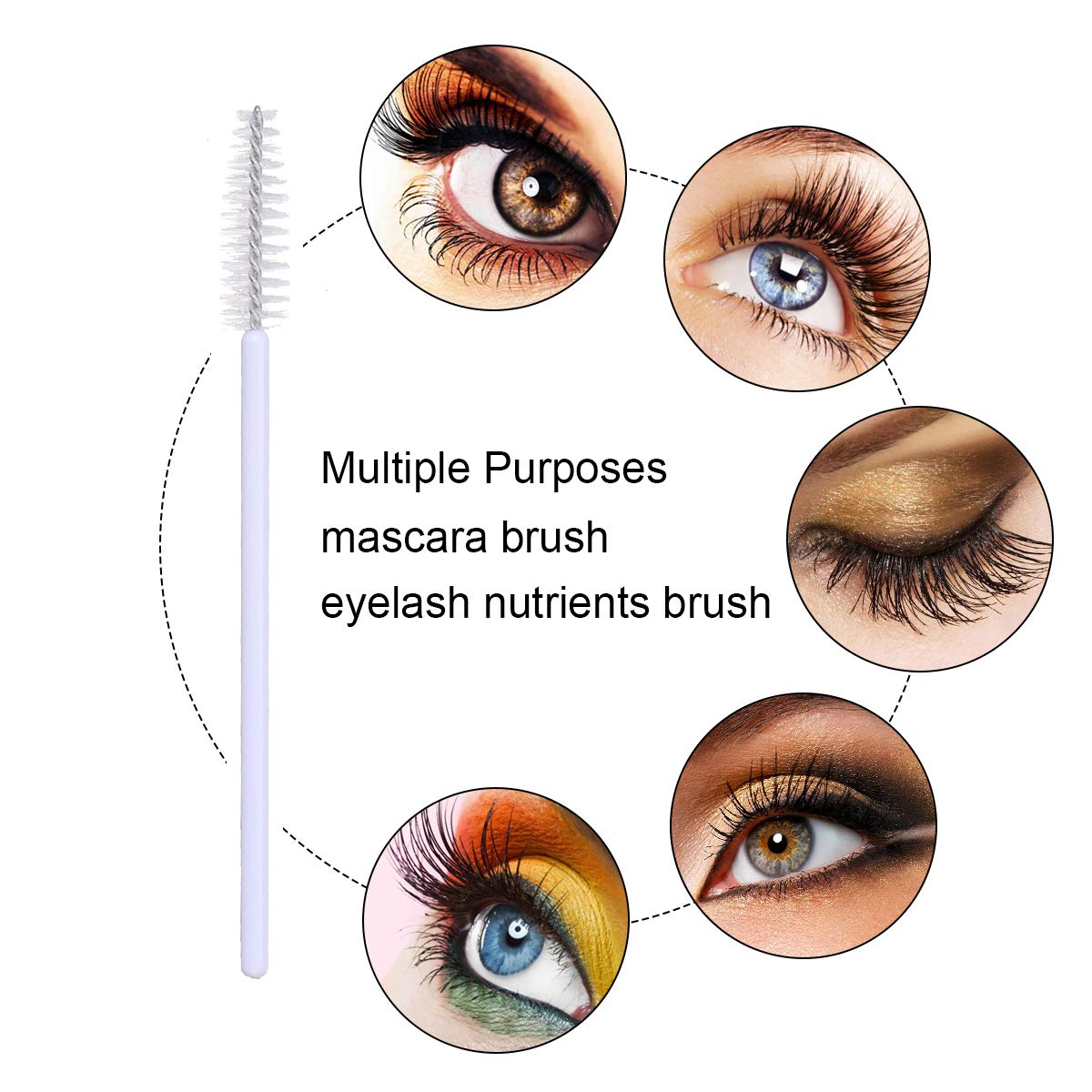 Elisel 100 PCS Disposable Eyelash Brushes Mascara Brushes Eye Lash Eyebrow Applicator Cosmetic Makeup Brush Tool Kits (White)