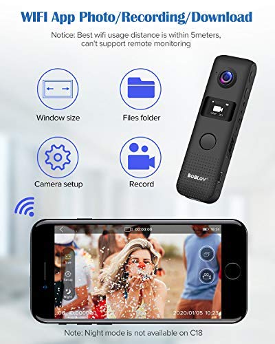 BOBLOV C18 WiFi 1080P Body Camera with OLED Screen and One Big Button for Recording 4Hours 1080P Recording Clip for Wearable (32GB)