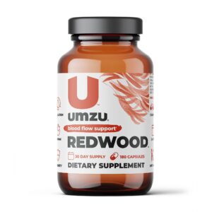 umzu redwood - supports nitric oxide & healthy blood flow - blend of vitamins & herbal extracts - supplement with vitamin c, garlic & horse chestnut - for well-being - 30 day supply - 180 capsules