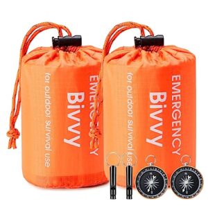 esky emergency sleeping bag, 2 pack survival bag portable thermal bivy sack, waterproof lightweight emergency blanket survival gear with compass and whistle for camping hiking outdoor adventure