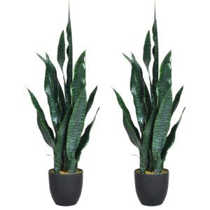 goplus fake snake plant, 2 pack 36" tall artificial potted floor plant, large faux sansevieria plant with 6'' pot and 20pcs leaves for living room house modern office indoor decor