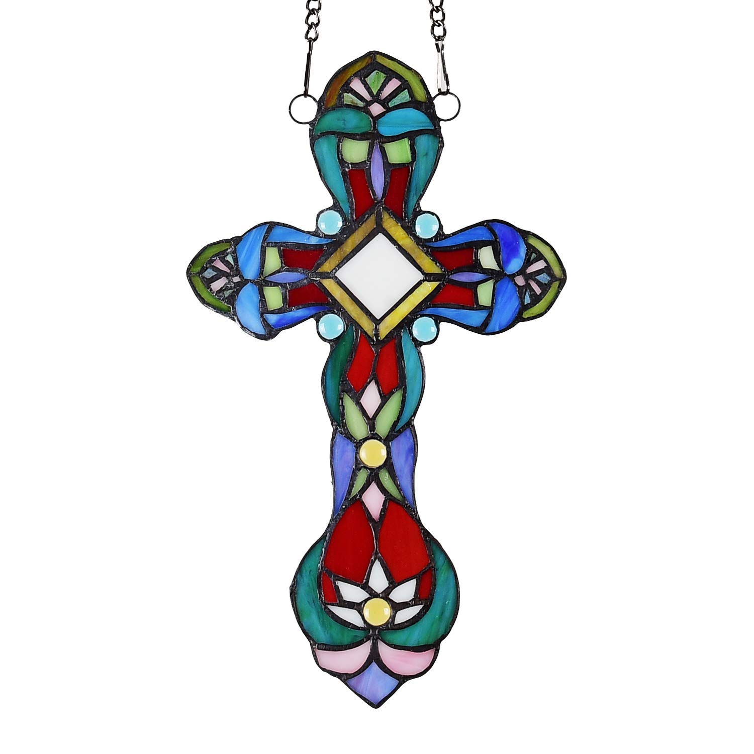 Capulina Mothers Day Cross Gifts Stained Glass Window Hanging Tiffany Style Stunning Handicrafts Parents and Friends Gifts for Blessing Pray Love Faith