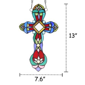 Capulina Mothers Day Cross Gifts Stained Glass Window Hanging Tiffany Style Stunning Handicrafts Parents and Friends Gifts for Blessing Pray Love Faith